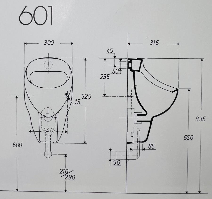 NOVOBOCH Urinal Pissoir Zulauf von Hinten Pergamon - Novo-Boch